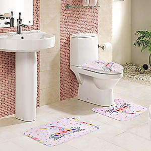 Rainbow Unicorn Bathroom Sets with Shower Curtain Rugs Mats Non Slip Waterproof Bathroom Decorations Accessory Sets 4 PCS with Rugs Toilet Lid Cover Bath Mat for Kids Girls