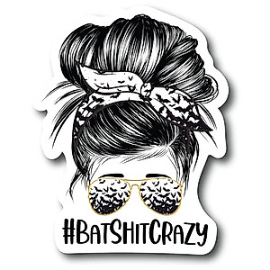 Bat sh!t Crazy Colorful Refrigerator Magnet | UV Printed 4-Inch Kitchen Decor Accessory Featuring Stunning Design | Messy Bun Chakra Goth Grunge Halloween Skull Karma Oracle Psychic CSM1533