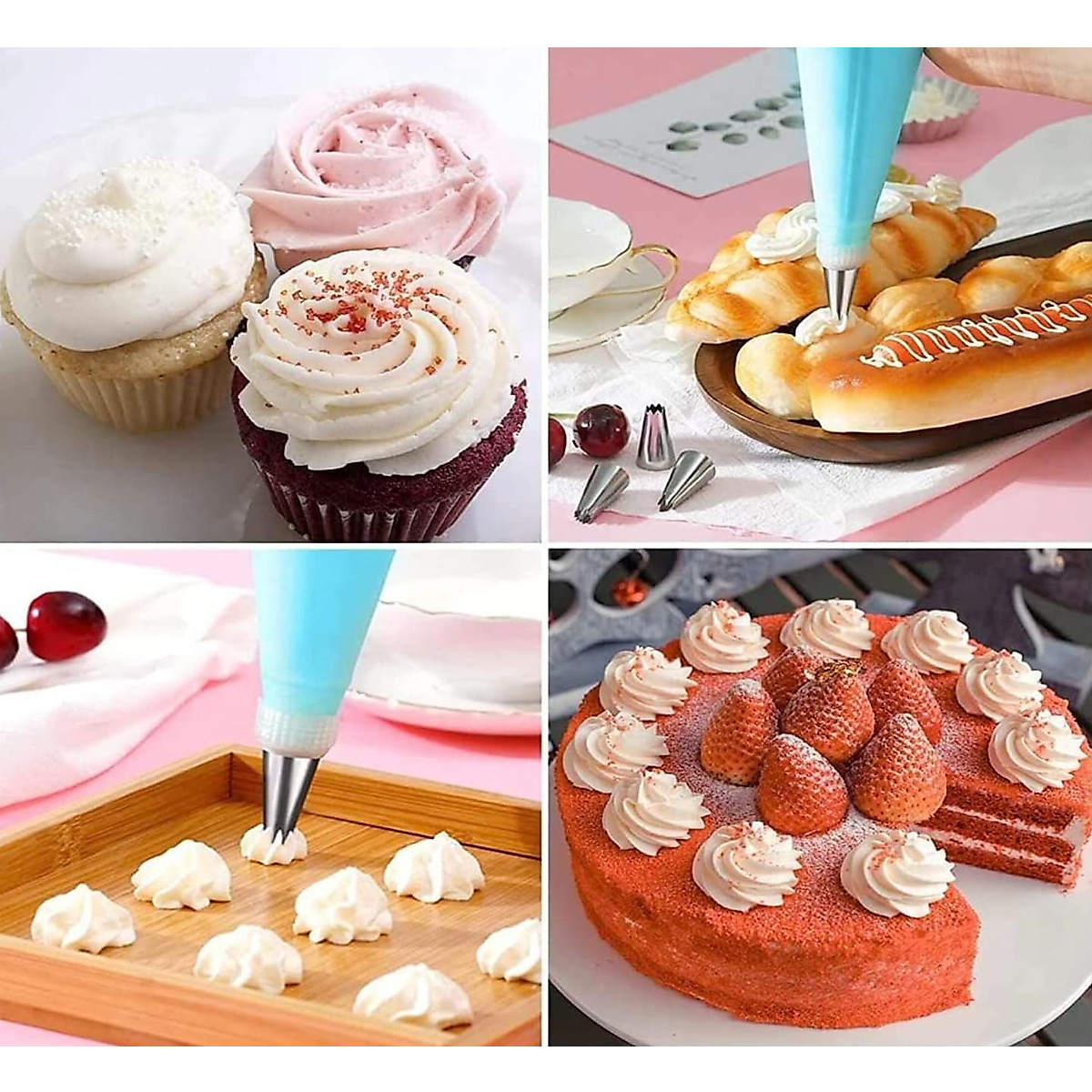 Tingjia Piping Bags and Tips Set, Cupcake Piping Tips Cake Decorating Kit with 12 Cake Frosting Icing Tips, 11 Pastry Bags, 3 Cake Scrapers, 1 Reusable Couplers for Baking