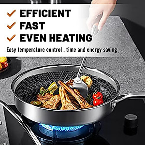 Potinv Hybrid Stainless Steel Frying Pan with Stay Cool Handle 10 Inch,Non-Stick,Dishwasher and Oven Safe,Works with Induction Cooktop,Gas,Ceramic,and Electric Stove