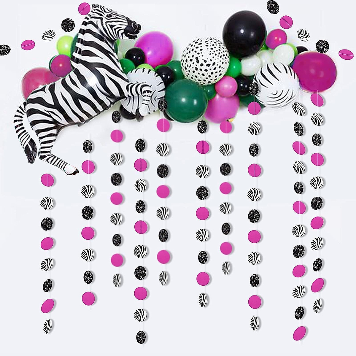 Cheerland Zebra Stripe Glitter Black Rose Red Circle Garland Summer Hanging Decoration Jungle Banner Wildlife Backdrop Safari Decor for Bday/Birthday Sweet 16 and African Animal Themed Party (circle)