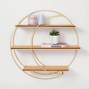 Dormify 3-Tier Wall Shelf | 23.6" L x 5.9" W x 23.6" H | Metal & Wood | Storage | Moon Shaped | Dorm Room Accent & Decor | Bedroom & Dorm Room Accent