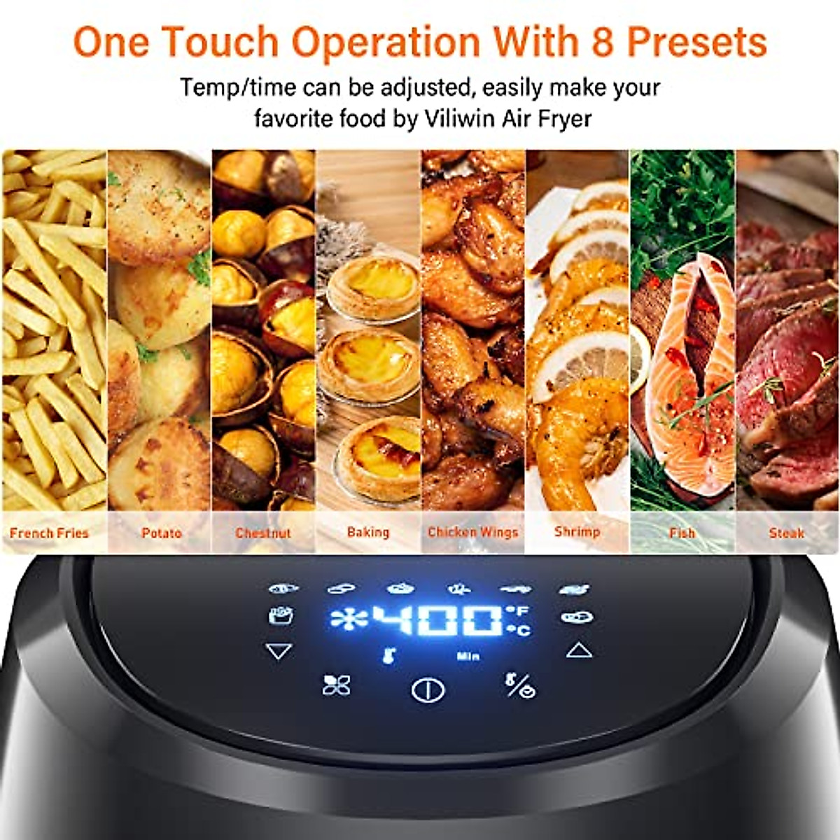 VILIWIN Air Fryer 4.5 QT 8 Preset Menus AirFryer with Auto Shut Off 30 Minute Timer Adjustable and Air Fryer Paper Liners 50PCS Disposable Square Parchment Liner 6.3 inch for 4-6 QT Air Fryers