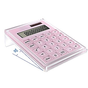 EXPUTRAN Acrylic Calculator with Stand, Battery and Solar Hybrid Powered Basic Calculator 12-Digit LCD Display,Home Office Desktop Accessories(Pink)