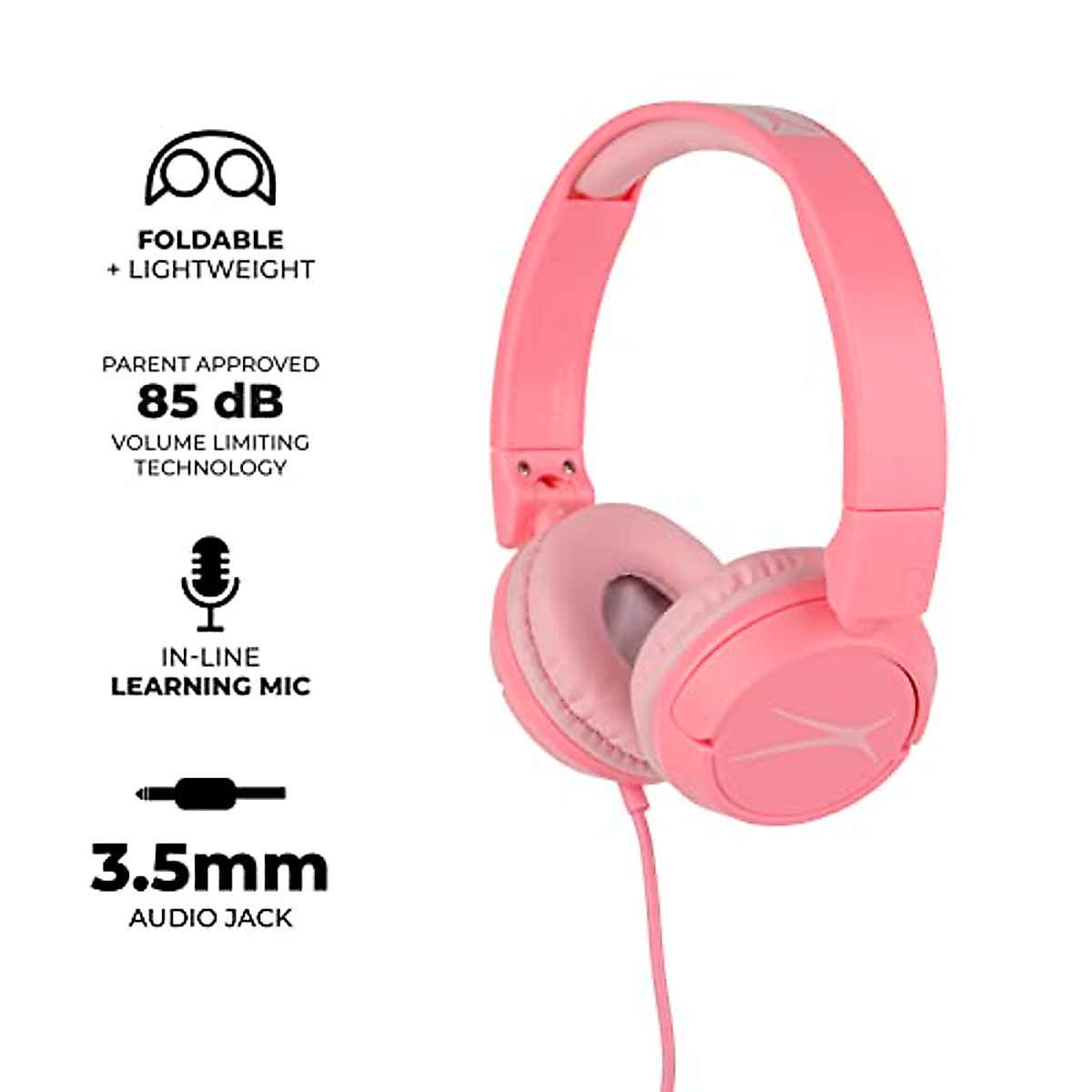 Altec Lansing Over The Ears Kids Headphones - Volume Limiting Technology for Developing Ears, Ages 6-9, Perfect for Learning from Home, Pink