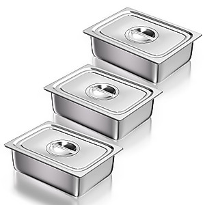 WantJoin 1/2 Half Size Steam Table Pans with Lid, 3 Pack 4 Inch Deep Restaurant Steam Table Pans Commercial, Hotel Pan Made of 201 Gauge Stainless Steel