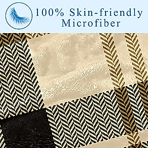 Plush Blanket Throw Blanket Warm Cozy Soft Microfiber Blankets, Khaki Vintage Lattice Plaid Grid