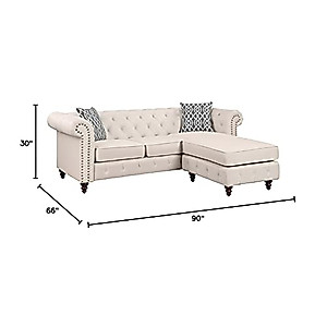 Acme Furniture Linen Upholstered Sectional Sofa with 2 Pillows, Beige