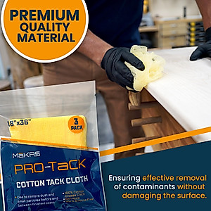 MāKRS - Pro-Tack Tack Cloth, (Pack of 3) Tack Rags, Tack Cloths for Removing Dust and Particles, Tack Cloth Woodworking, Painting, and Varnishing, Wax and Silicone Free, Anti-Static, 18" x 36"