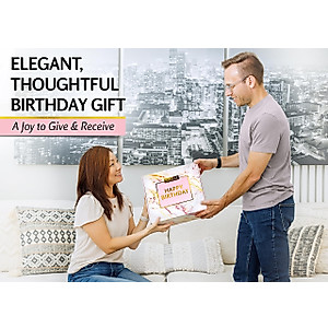 Birthday Gift Basket for Women - Happy Birthday Gift Basket For Her w/Memory Foam Pillow, Blanket, Candle, Socks, Journal, and Card - Curated Birthday Gift Set and Happy Birthday Gift Box for Women