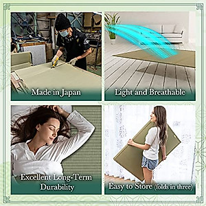 FULI Japanese Tatami Mattress, Igusa Mat (100% Japanese Rush Grass) Folds in Three, Made in Japan (Natural, Twin XL)