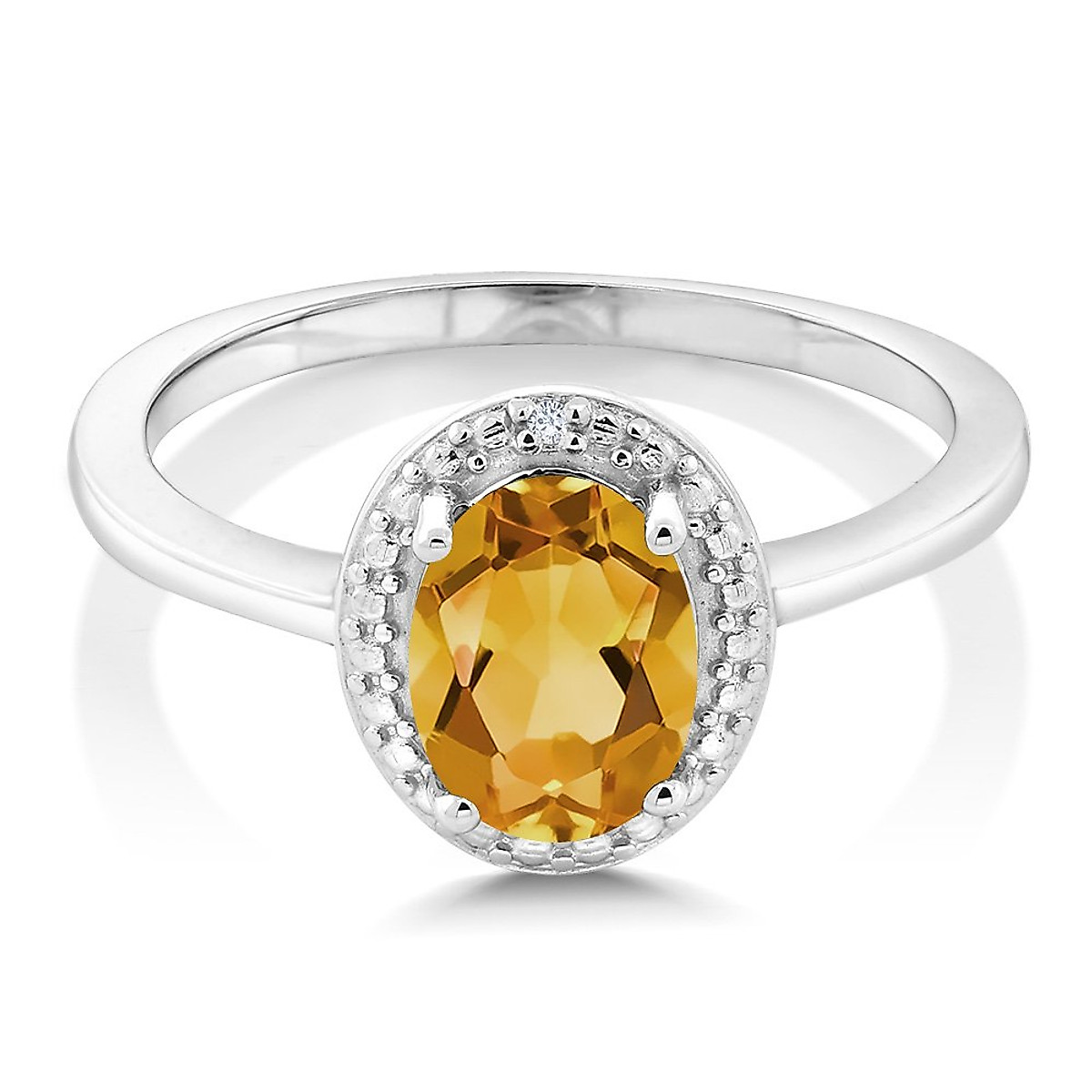 Gem Stone King 925 Sterling Silver Yellow Citrine & White Diamond Engagement Ring For Women | 1.31 Cttw | Oval 8X6MM | Gemstone Birthstone | Size 5,6,7,8,9