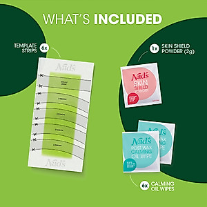 Nad's Eyebrow Wax Strips - Facial Hair Removal for Women - Eyebrow Wax Kit with 6 Eyebrow Waxing Strips + 6 Calming Oil Wipes + 2g Skin Protection Powder, 1 Count