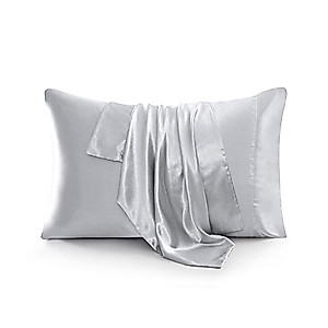 Satin Bed Sheets Full Size Sheet Sets, Silver Grey Silk Sheets, 4 - Pieces Soft Bedding Set with 1 Deep Pocket Fitted Sheet,1 Flat Sheet,2 Pillowcase