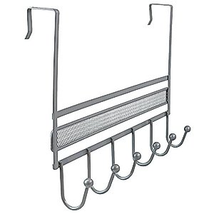 DecoBros Over The Door 6 Hook Organizer Rack - Silver
