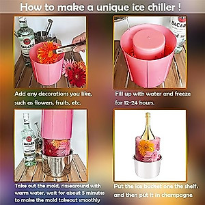 Fxswety Champagne Bucket Ice Mold Wine Bottle Chiller, DIY Your Own Wine Chiller Bucket with Flower Fruits Any Decoration for Special Parties Bar Holiday Wedding, Beautiful & Creative Decoration