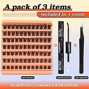 DIY Lash Extension Kit Lash Clusters Natural Look with Bond and Seal DIY Eyelash Extension Kit Lash Applicators for Individual Lashes D Curl Eyelash Clusters with Mascara Brush Cluster Lashes Glue