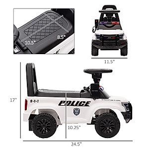 Aosom Kids Push Ride On Car with Working PA System and Horn, Police Truck Style Foot-to-Floor Sliding Car for Boys and Girls with Under-Seat Storage, for 18 Months to 5 Years Old, White
