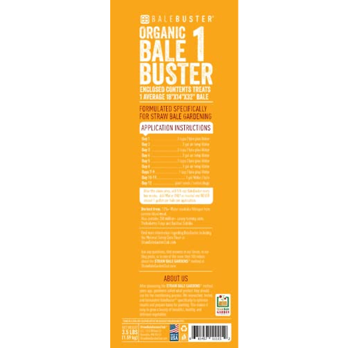 BaleBuster1 100% Organic Bale Conditioning Formula for one Bale Preparation for Straw Bale Garden and Vegetable Garden Planting