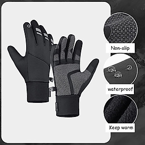 Rocking horce Winter Waterproof Warm Gloves Men Women Touch Screen Lightweight Windproof Gloves for Running Cycling Driving and Outdoor Work (Black, X-Large)