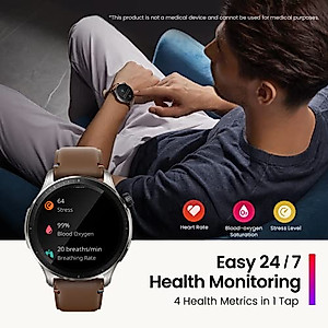 Amazfit GTR 4 Smart Watch for Men Android iPhone, Dual-Band GPS, Alexa Built-in, Bluetooth Calls, 150+ Sports Modes, 14-Day Battery Life, Heart Rate Blood Oxygen Monitor, 1.43”AMOLED Display,Black