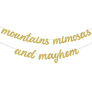 Cabin Bachelorette Party Decorations, Mountains, Mimosas and Mayhem Banner Gold, Mountain Camping Glamping Bridal Shower Engagement Wedding Supplies