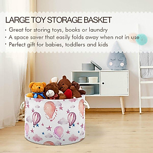 Laundry Basket 50L Waterproof Storage Collapsible Hamper Toy Basket Canvas Organizer Basket with Handles for Bedroom Baby Nursery Clothes-Air Ballon