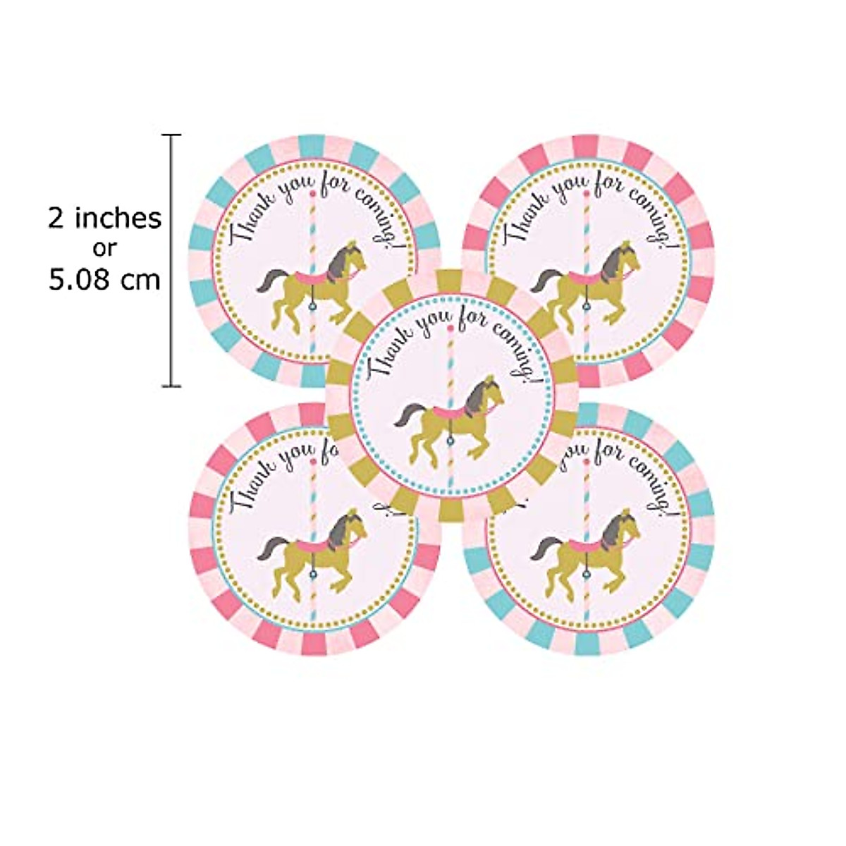 Carousel Thank You Sticker Labels for Party Favors by Adore By Nat - Birthday Baby Shower - Set of 30