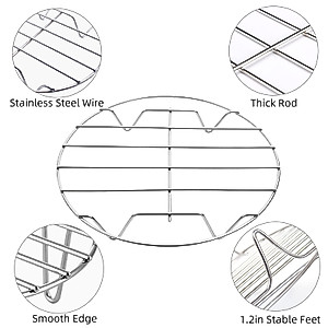 TamBee 8 Inch Cooking Rack Round 304 Stainless Steel Baking and Cooling Steaming Rack w Stand Cookware Fit for Air Fryer Pressure Cooker Canning Set of 2