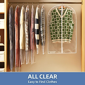 Perber 40" All Clear Garment Bags for Hanging Clothes, 12 Packs Suit Bags for Closet Storage, Plastic Waterproof Suit Cover Bags with Zipper for Coats, Jackets, Shirts (Set of 12)