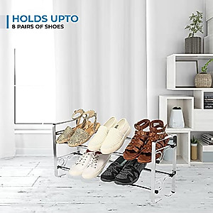 USTECH 2 Tier Adjustable Shoe Rack Storage Organizer | Portable, Large, Free Standing Closet Shelf for Bedroom and Entryway | Metal Shoe Shelf for Kids and Adults | 8 Pairs of Shoes