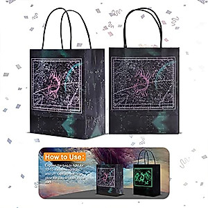 Obami Glow in the Dark Gift Bag with Creative Luminous Constellation Design, 24 pcs include 12 Paper Kraft Bags of 3 Different Sizes & 12 Wrapping Papers