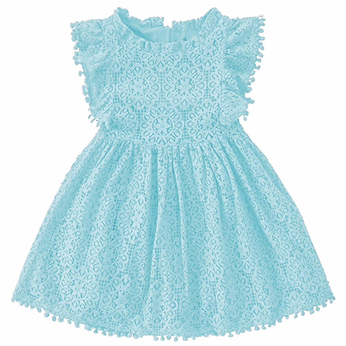 Csbks Toddler Girls Cute Pompoms Lace Floral Elegant Retro Swing Party Dress Blue-Green 130