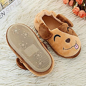 eccbox Toddler Boys Girls Cute Slippers Unicorn Fluffy Fuzzy Winter Warm Slippers Cartoon Animal Plush Indoor House Slip-on Shoes (Brown Dog, numeric_7_point_5)