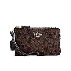 Coach Signature PVC Double Corner Zip Wristlet Wallet, Im/Brown/Black, One Size