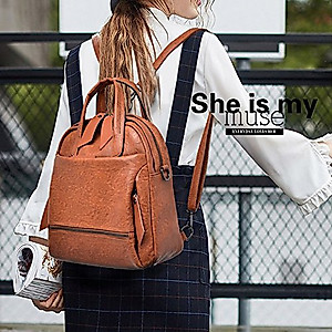 Alovhad Women Pu Leather Backpack Purse Fashion Dayapack Large Casual Travel Shoulder Bag (Brown)