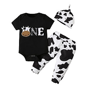 Detigee Baby Boy First Birthday Outfit Newborn One Year Old Clothes Baby Cow Outfit (Black,6-12 Months)
