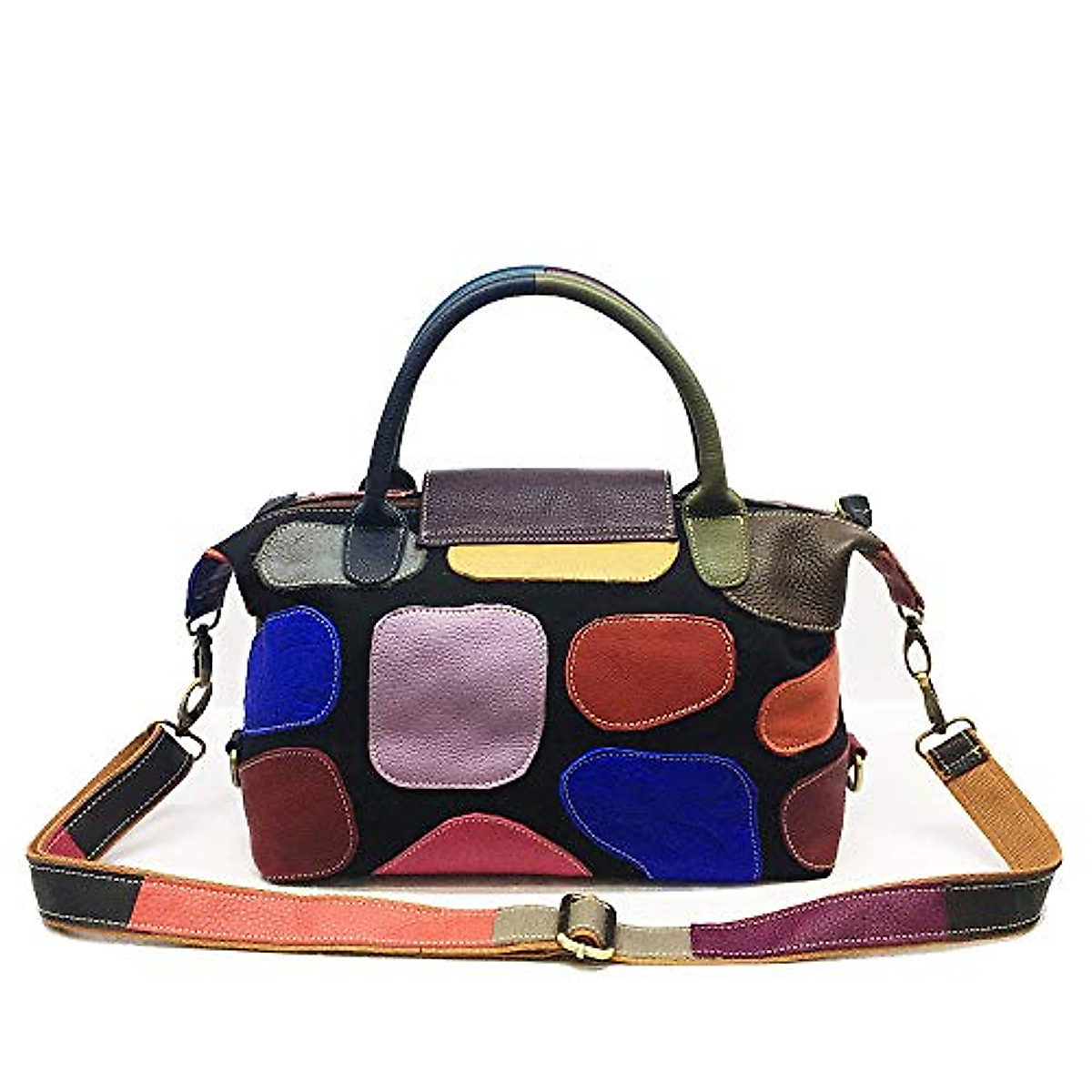 Colorful Geometric Contrast Patchwork Leather Crossbody Satchels Shoulder Bag Cute Backpack Bag for Women (handbag)