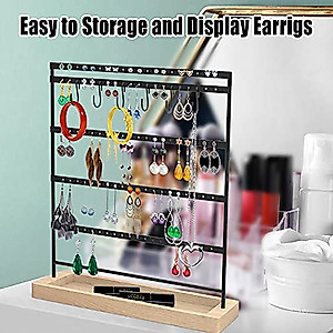 ANNDOFY Earrings Organizer Jewelry Display Stand, 5-Tier 100 Holes Earring Holder Rack for Hanging Earrings, Metal and Wood Basic Large Storage Earring Jewelry Display Tree as Women Girls Gift