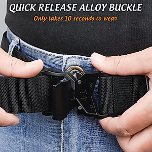 YWHCHI Belt Men's Stretch Nylon Belt - Ideal for Hiking, Work Adjustable Web tactical Belt (Black, L(for fits Pant Size 36''-38''))