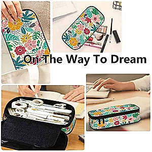 Yekiua Floral Pencil Case Flower Field Leaves Big Capacity Pencil Pouch Office College School Makeup Bag For Teens Girls Adults Student Colorful