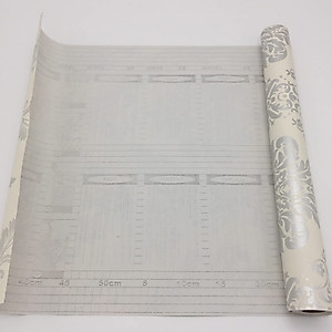 Hsvanyr Grey Damask Self-Adhesive Removable Shelf Liner for Kitchen Cabinet Dresser Drawer Covering 17.7 Inch by 30 Feet,Dust-Proof,Waterproof,Wipe Clean Wall Paper Sticker