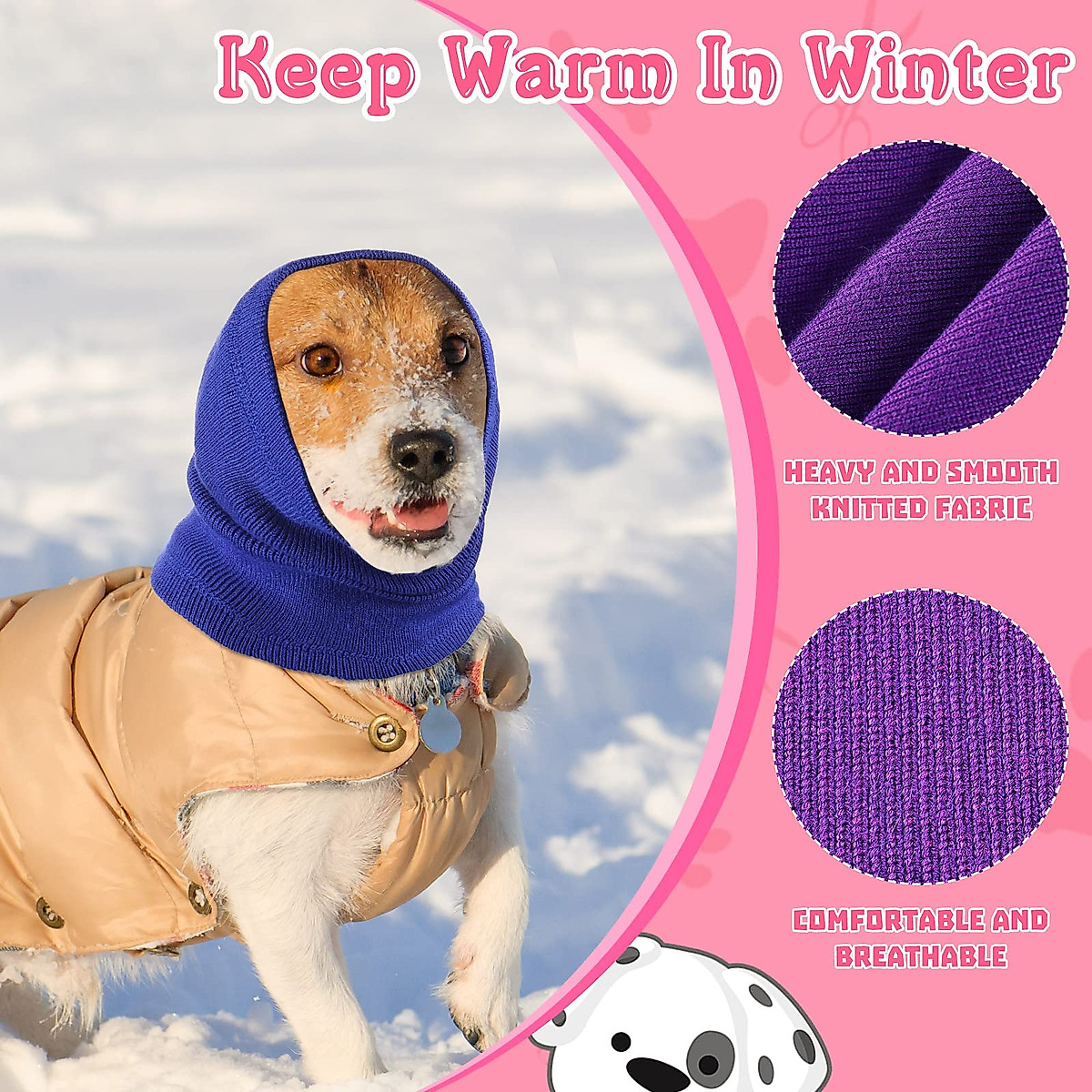 Saintrygo 4 Pcs 3 Size Snoods for Dogs Pet Dog Ear Wrap Cover Dog Sound Proof Ear Muffs for Dogs Barking and Bathing Warm Winter Dog Ear Scarf for Calming Pet(Gray, Pink, Blue, Purple)