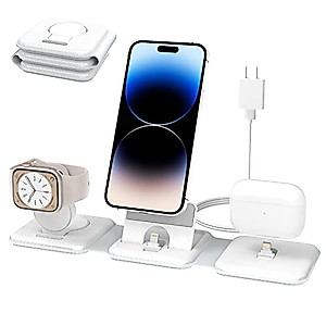 Foldable 3 in 1 Charging Station, Kartice Travel Charger Dock Stand for iPhone Multiple Devices iPhone 14 Pro Max/13/12/11/X/8 Plus/7/6,Airpod,Apple Watch 9/8/Ultra 2/Ultra/7/6/SE/5/4/3/2 Charging Pad