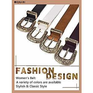 QIQILUXI Western Belt for Women Men Cowboys Cowgirls Carving Buckles Belts for Jeans Pants