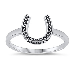 CloseoutWarehouse 925 Sterling Silver Oxidized Decorated Horseshoe Ring Size 6