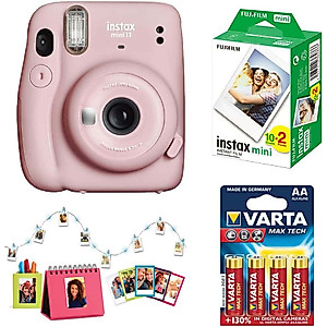 Fujifilm Instax Mini 11 Instant Camera Kit (Blush Pink) with AA 4 Pack Batteries, Instax Mini Film (2 Pack) and Instax Mini Accessory Kit