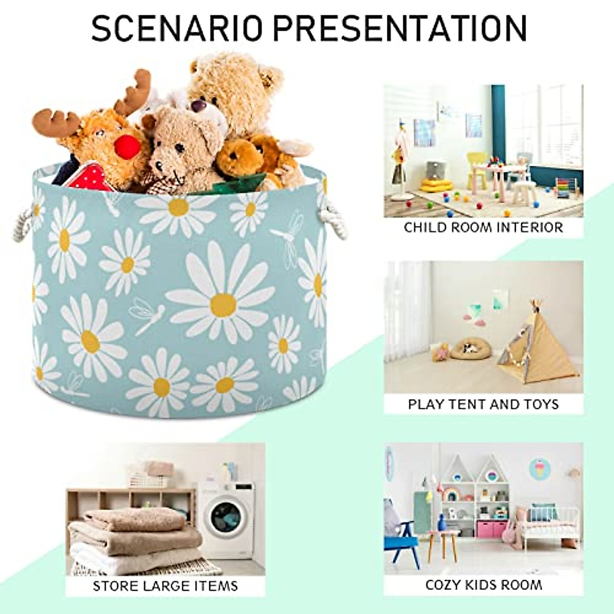 xigua Cotton Rope Basket Small White Daisies Baby Laundry Basket Blanket Kids Toy Storage Basket Glove Box