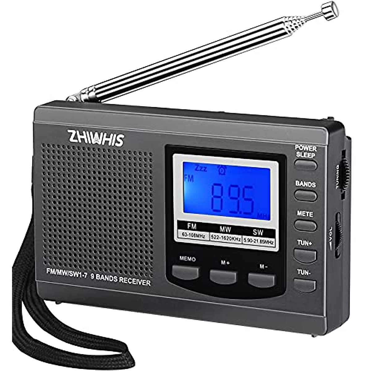 Portable Radio, ZHIWHIS AM FM Shortwave Radios with Best Reception, Battery Operated Clock Radio with Preset Function, Alarm Clock Digital Tuner with Sleep Timer