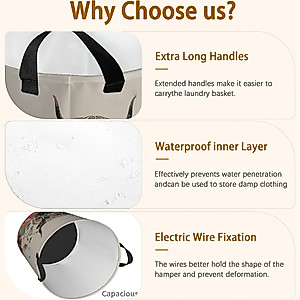 Highland Cow with Flowers Laundry Basket,Waterproof Laundry Hamper,Collapsible Organizer Basket for Storage Bin Toy Bins, Dirty Clothes Laundry Basket for Living Room/Bathroom/Bedroom